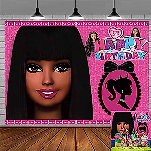 Black Barbie Party Backdrop Pink Photography Background Glamour Girl Lady Birthday Party Banner Cake Table Decoration Decor Props Photo Shoot 7x5Ft