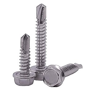 #14 x 3/4" (50 pcs) Hex Washer Head Self Drilling Screws, 410 Stainless Steel Metal Sheet Tek Screws, Self Tapping Point, No Pre-drilled Hole Needs