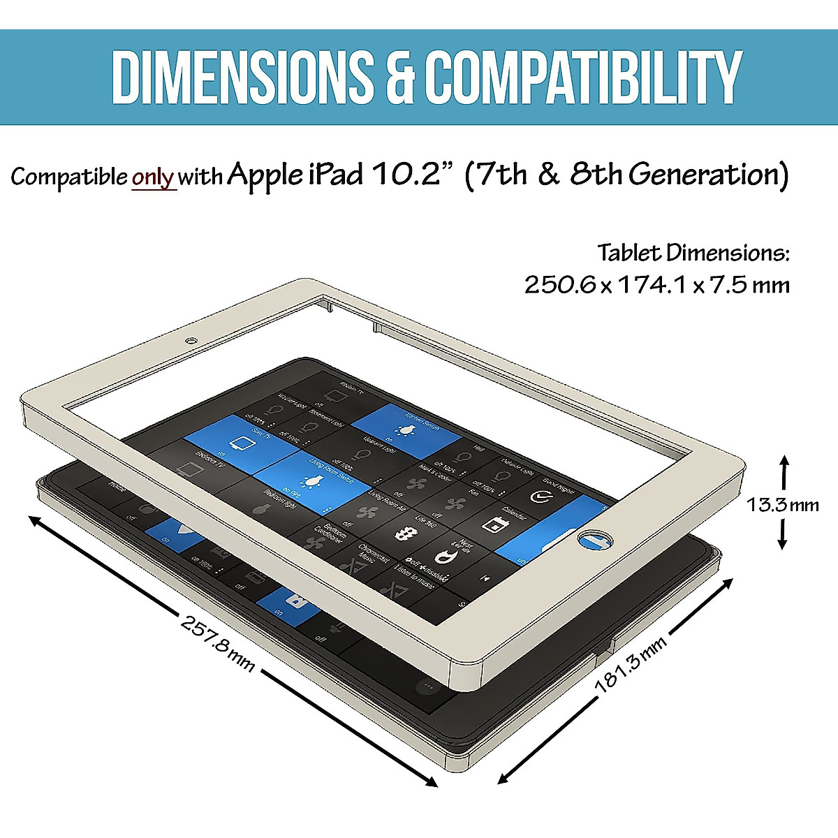 Smart Home Mount Wall Mount Kit for Apple iPad 10.2 inch Tablet (7th / 8th Gen) - White