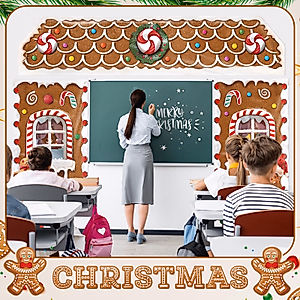 HunnmingRe 3 Pcs Christmas Gingerbread House Backdrop Gingerbread Door Covers Decorations Christmas Candy Door Banners for Xmas Holiday Party Photography Photo Background Decor