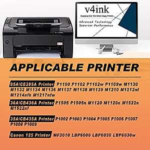 v4ink 2PK Compatible 85A Toner Cartridge Replacement for HP 85A CE285A 36A CB436A 35A CB435A Canon 125 Toner for HP Pro P1102 P1102W P1109w P1505 P1505n MFP M1212nf M1217nfw M1522n M1522nf Printer