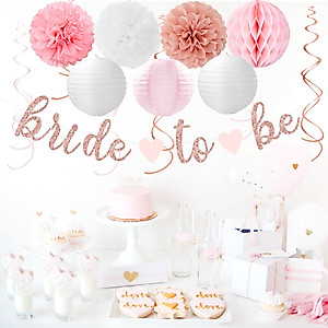 Light-Pink Rose-Gold Bachelorette Party-Decorations - 21pcs Baby Bridal Shower Banner Garland, Bride To Be Paper Streamers Lanterns,flower Tissue Pom Poms Fan Supplies,Wedding Backdrop Decor Huglony