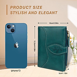 CONISY Small Wallet for Women, Compact Bifold Leather Wallet with Wristlet RFID Blocking Womens Wallet (Peacock Blue)