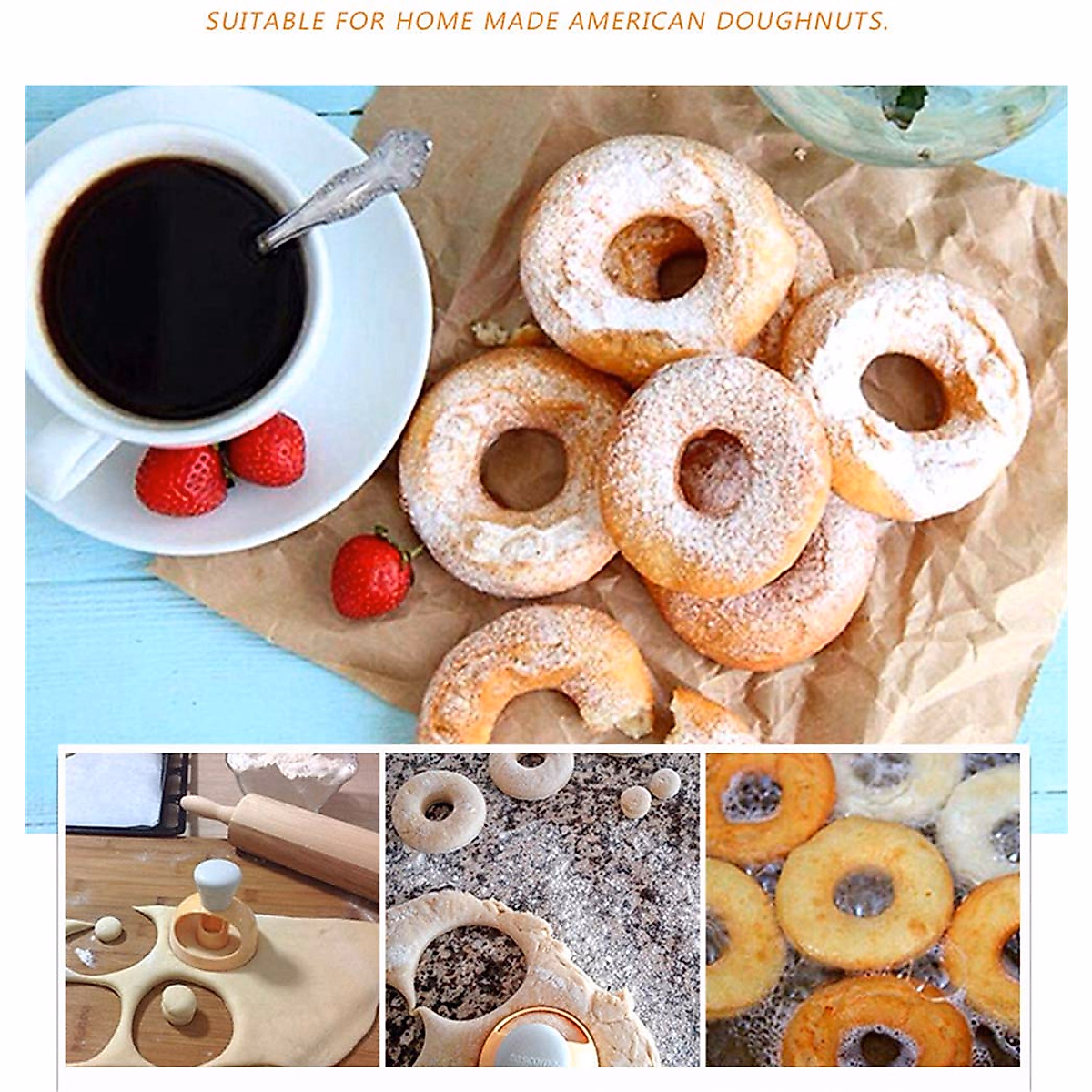 2 Pack Donut Cutters Set 3 inch,Cookie Cutter Round for Baking Donut Mould Maker Plastic with Dipping Plier, Cake Mold Biscuit Cutter Non-Stick Mold Baking DIY Donut Tools