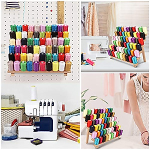 Kurtzy 60 Spool Wooden Thread Rack Holder - Thread Organiser Stand with Wall Hanging Hooks - Standing or Wall Mounted - Beech Wood Sewing Spool Holder for Embroidery, Quilting and Sewing Threads