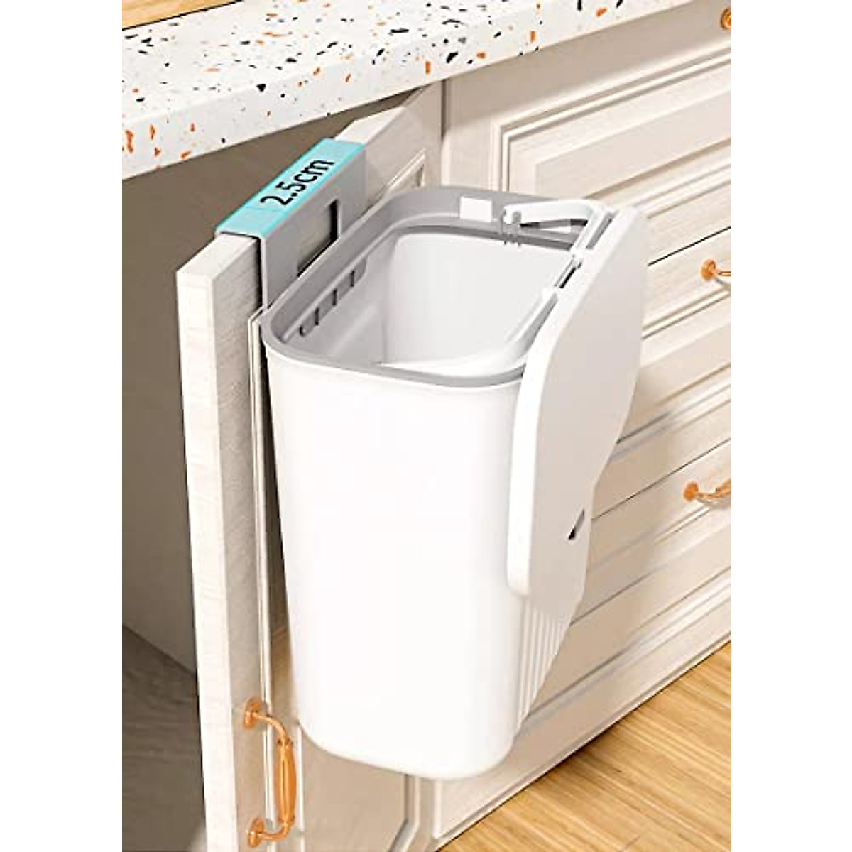 MOFU Kitchen Hanging Trash Can, 2.4 Gallon Compost Bin with Lid for Kitchen Bathroom Living Room, White