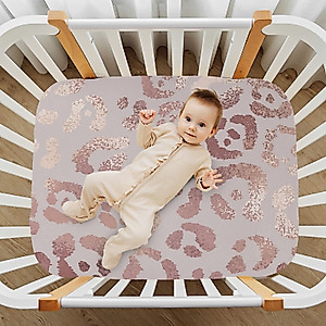 Blueangle Golden Leopard Print Crib Sheets, Ultra Stretch Baby Crib Sheet for Boys Girls, Snug Fitted Toddler Bedding Crib Mattress Sheet（372）