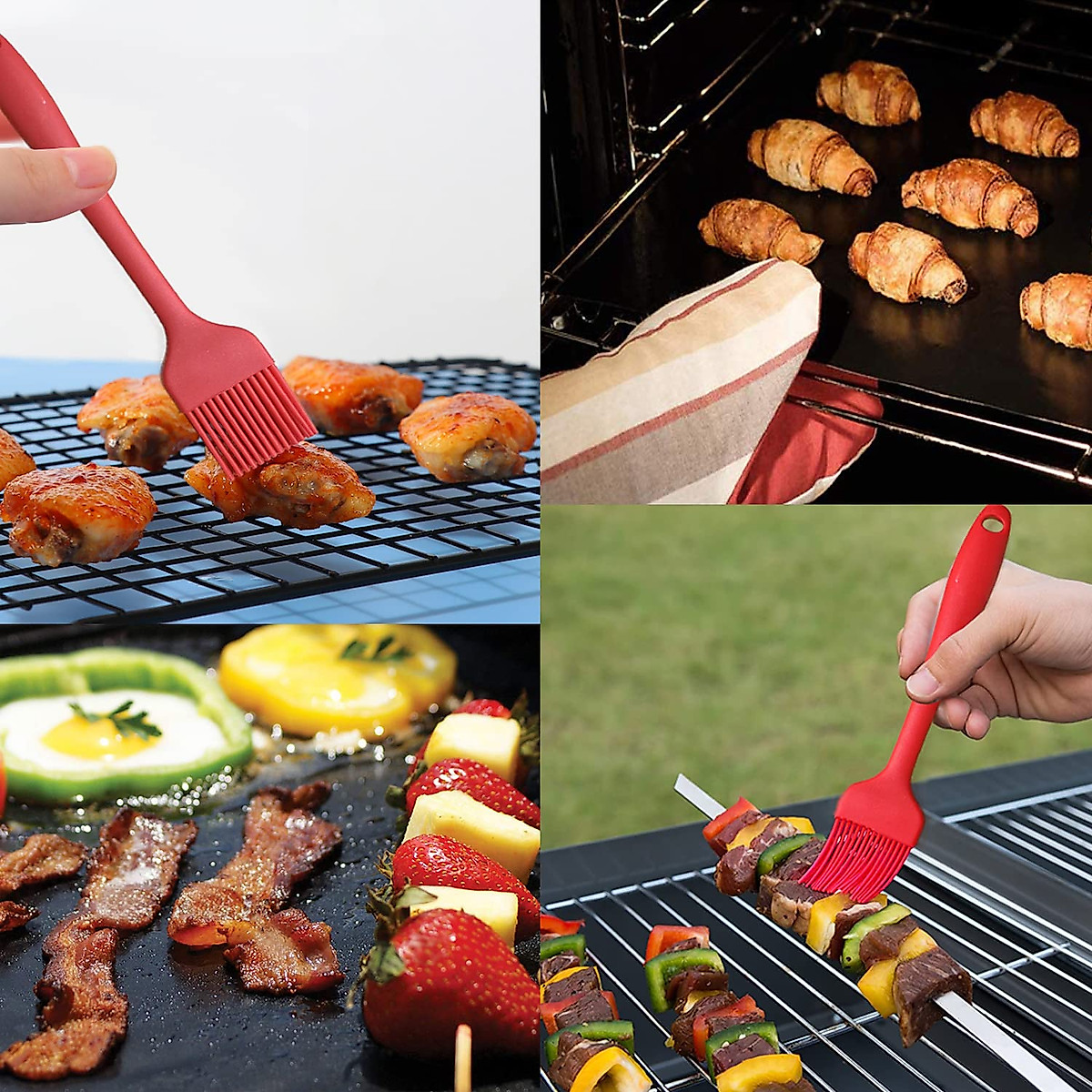 Akblaklsa 4 Pack Non-Stick Oven Liners and Mesh Mats, Reusable Liners for Toaster Oven, 13 × 15.74 inch Grill Mats and Mesh Mats, Oil Brush, Toaster Oven Reusable Mats Set, Heat Resistant Baking Mat