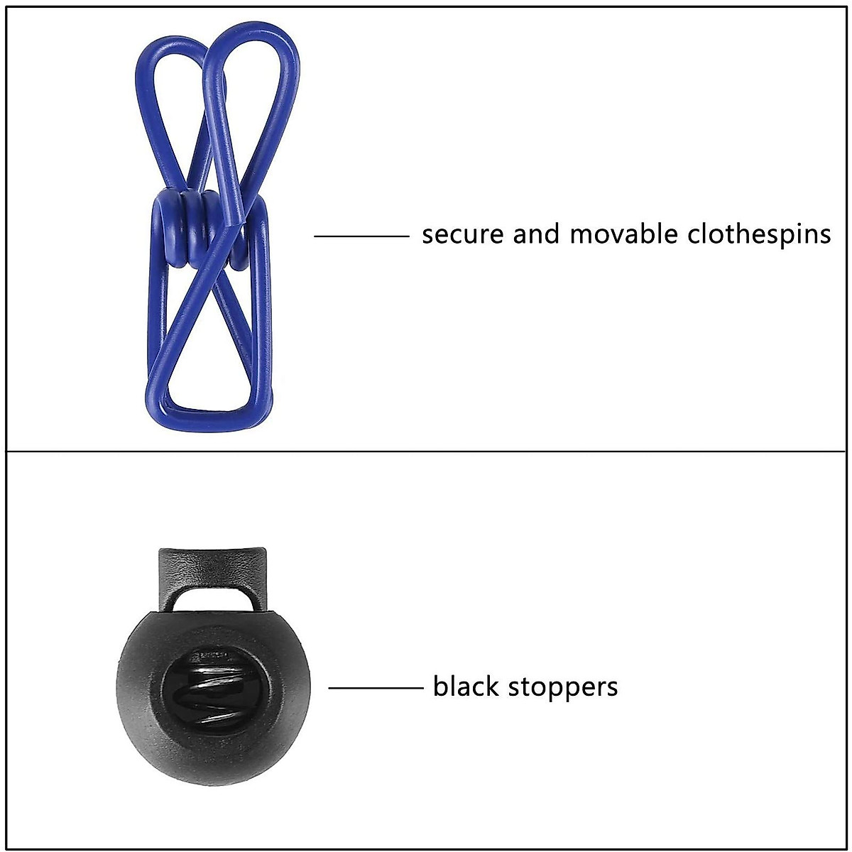 11 Feet Blue Windproof Clothesline with 12 Blue Clips, Adjustable Clothes Line for Home, Travel and Outdoor Hanging Clothes (Blue)