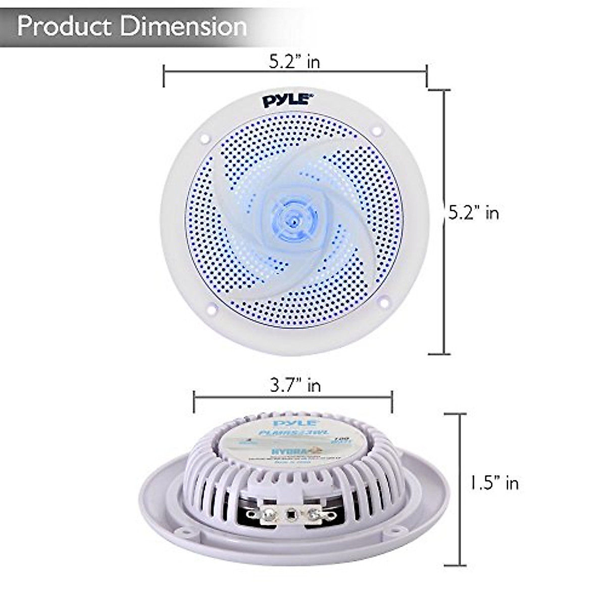 Pyle Marine Speakers - 6.5 Inch 2 Way Waterproof and Weather Resistant Outdoor Audio Stereo Sound System with LED Lights, 240 Watt Power and Low Profile Slim Style - 1 Pair - PLMRS63WL (White)