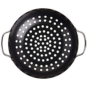 TableCraft BBQ Metal Handle 13-Inch Non Stick Coating Round Grilling Wok, Small, Black