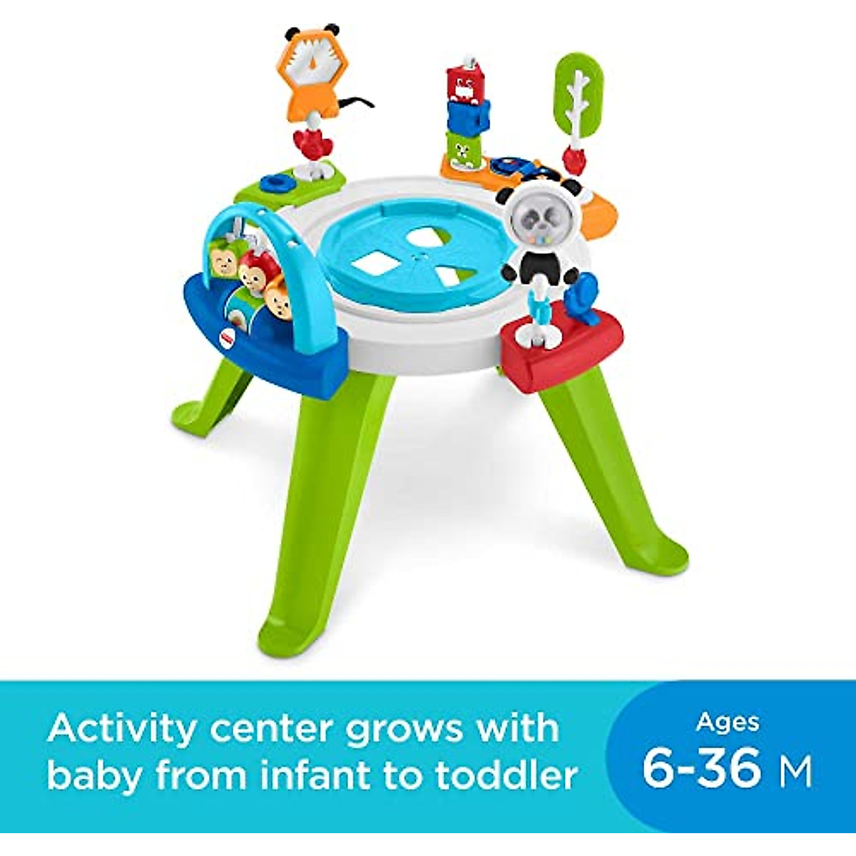 Fisher-Price Baby to Toddler Toy 3-In-1 Spin & Sort Activity Center and Play Table with Playmat and 10+ Activities, Retro Roar