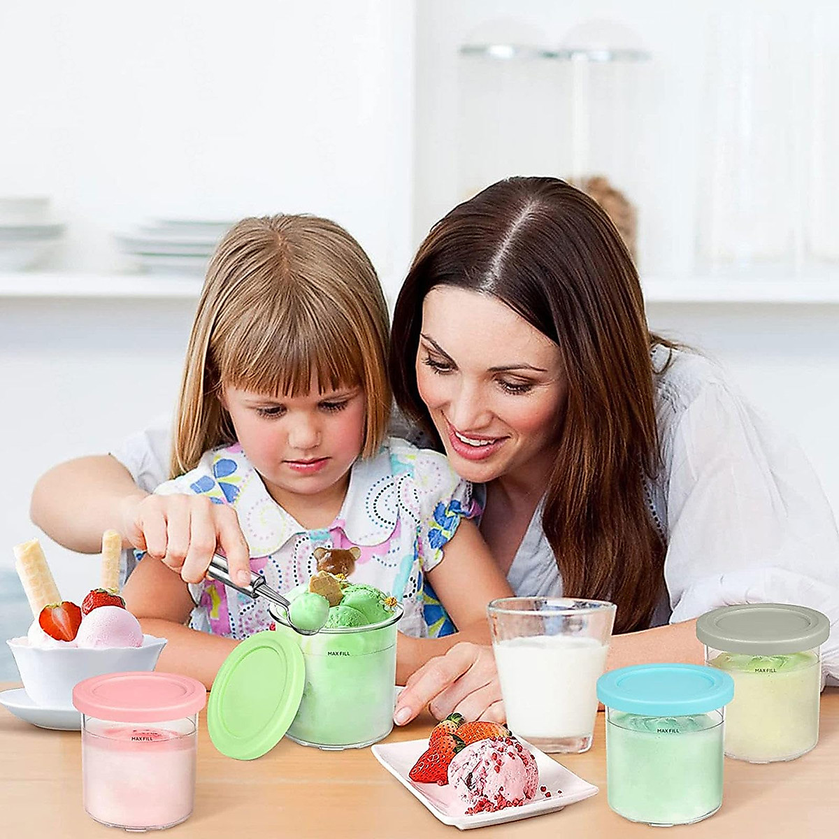 Creami Pints, for Ninja Creami Deluxe Pints,16 OZ Ice Cream Containers Reusable,Leaf-Proof Compatible with NC299AMZ,NC300s Series Ice Cream Makers