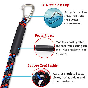 Botepon Marine Bungee Dock Lines, Boat Dock Rope, Jet Ski Accessories with Stainless Clip for for Jet Ski, SeaDoo, Yamaha WaveRunner, Kayak, Pontoon Boat, Dinghy (4 Feet)