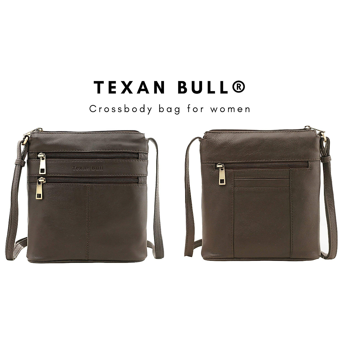 Texan Bull Leather Crossbody Bags For Women-Shoulder Strap Women Purses Travel Handbags (Brown)