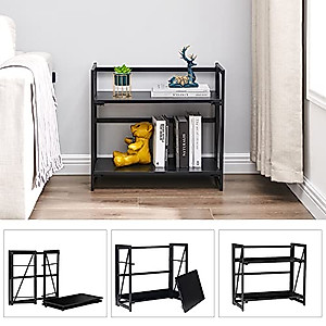 FurnitureR Folding Bookshelf 2 Tiers Bookcase Multifunctional Plant Flower Stand No Assembly Shoe Rack Stackable Shoe Shelf Storage Organizer for Entryway Hallway Closet, 23.6 X 11.8 X 19.6 Inches