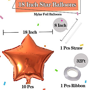 KALOR 18 Inch Orange Star Mylar Balloons, 10 Pcs Star Shape Foil Balloon Helium Balloons for Wedding, Baby Shower, Birthday Party Decorations