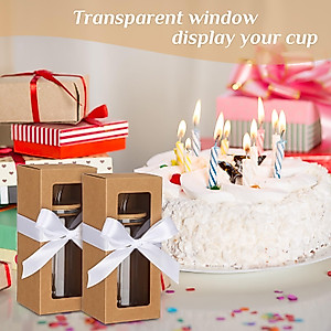 FillTouch 60 Pcs Gift Boxes with Ribbon for Sublimation Glass Exhibition Boxes Transparent Gift Box for 12oz 16oz 20oz Drinking Glasses Jar Sublimation Glass Can Blank Tumbler Gift Box (Brown)