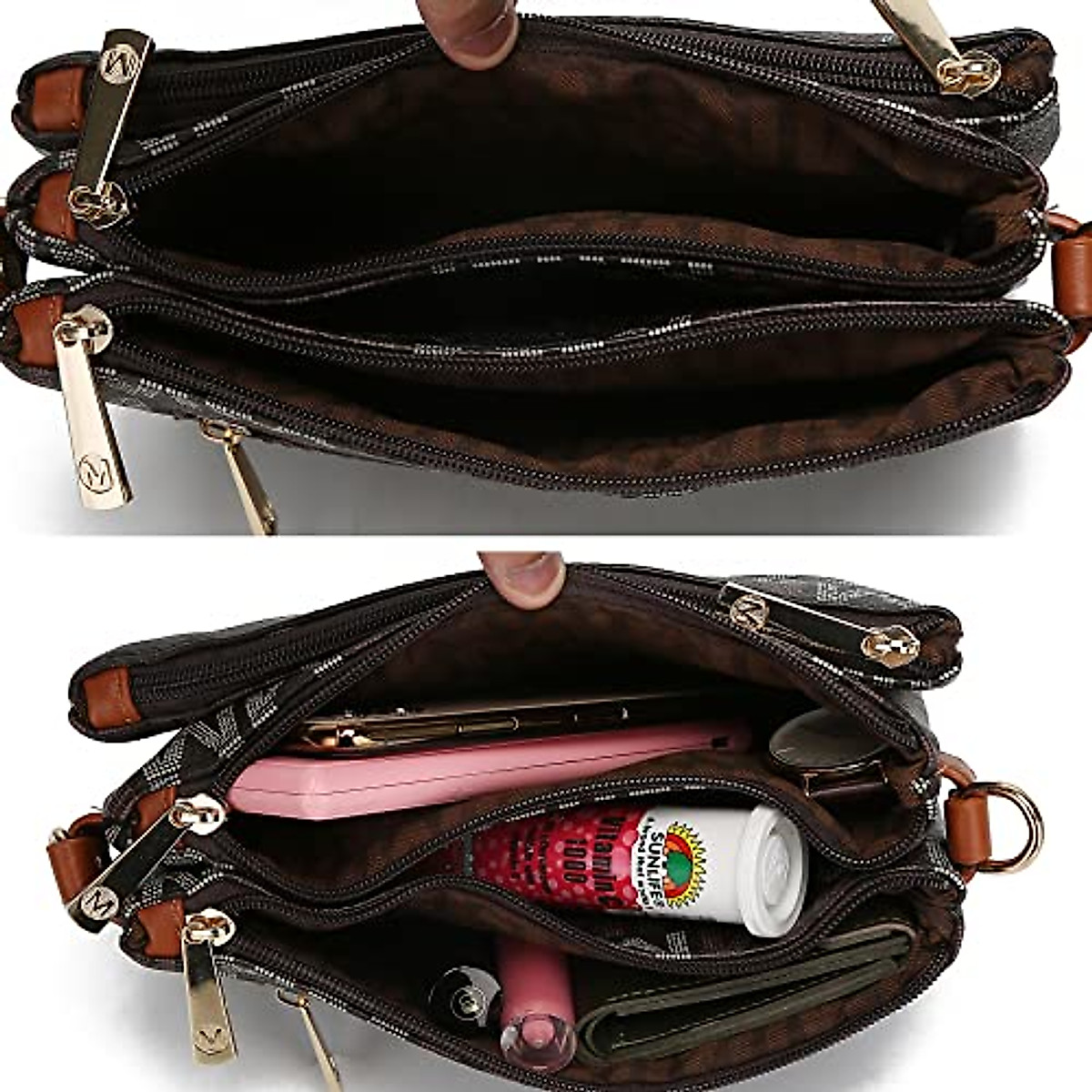 MKF Crossbody Bag for Women – Adjustable Shoulder Strap – PU Leather Small Wristlet Purse, Triple Compartment Handbag…