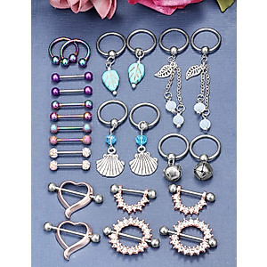 Vsnnsns 14G Nipple Rings Nipplering for Women 14mm Stainless Steel Chain Dangle Captive Nipple Rings Straight Tongue Ring Piercing Barbell Hoop Nipple Rings CZ Heart Shape Piercing Jewelry 12 Pairs