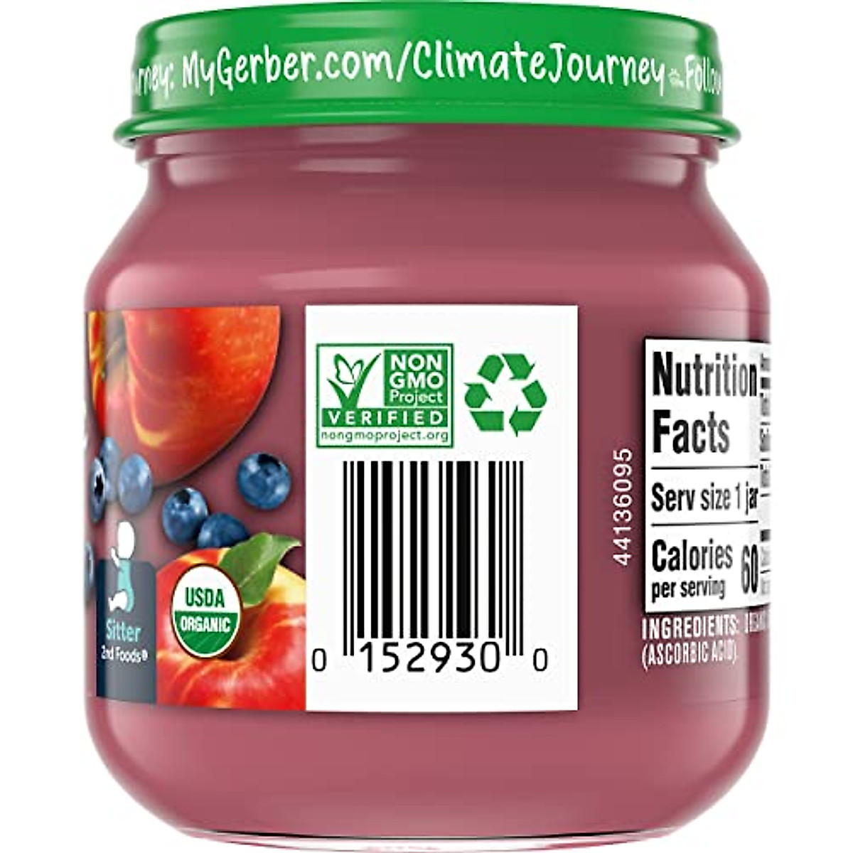 Gerber Purees Organic 2nd Foods Apple Wild Blueberry Baby Food Glass Jar (Pack of 6)