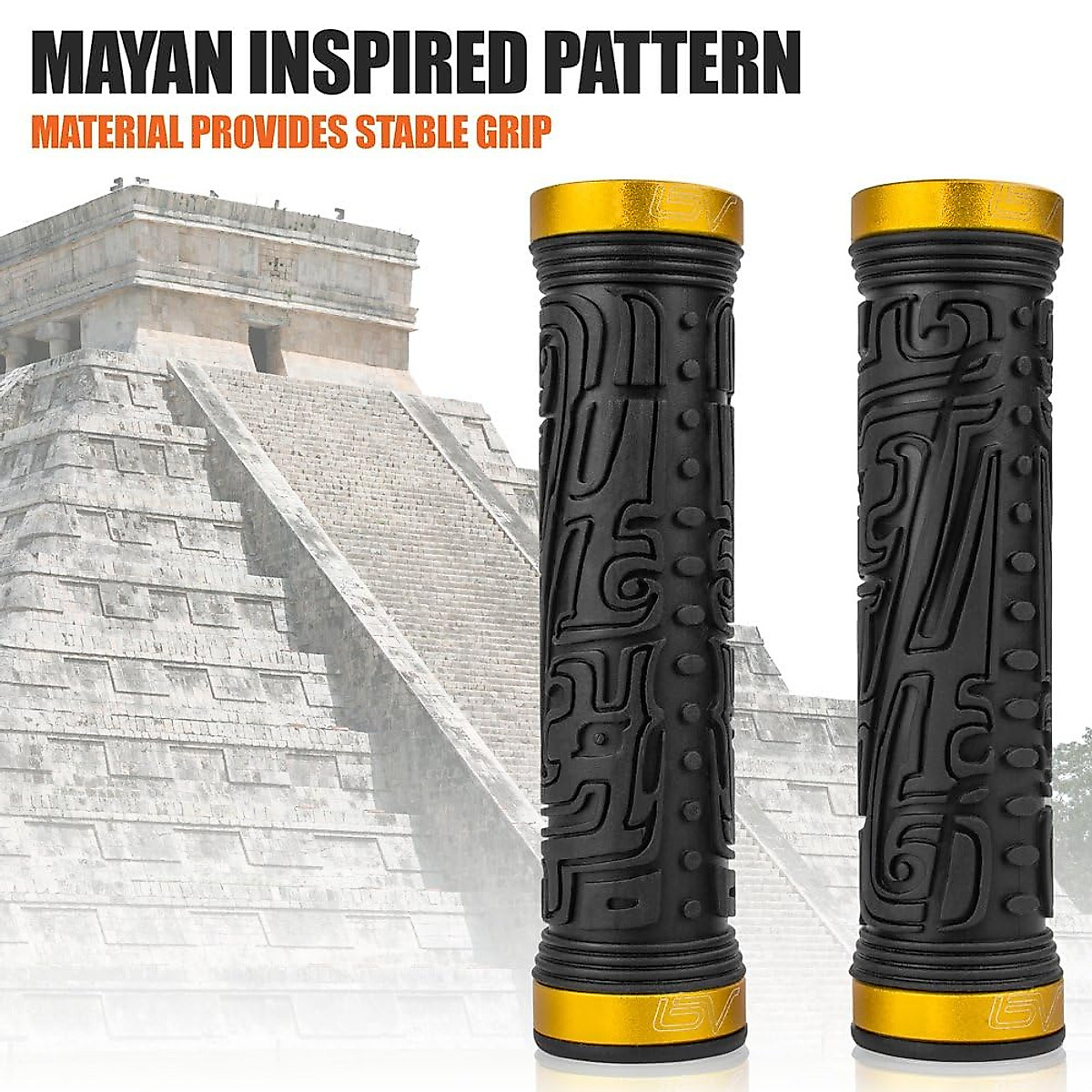 BV Bike Handlebar Grips, Double Lock-on Bicycle Grip Handle Bar End Holding Locking Grips, for MTB, BMX, Mountain, Downhill, Folding Bike (Gold)