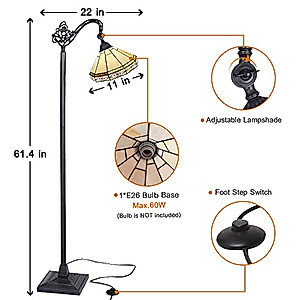 Capulina Tiffany Floor Lamp H62 Tall Antique Mission Style Stained Glass Soft Light Arched Gooseneck Adjustable Angle Reading Lamp for Living Room Bedroom