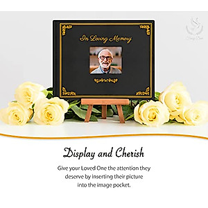 Fancy Dove Funeral Guest Book with Picture Pocket. Celebration of Life Sign in Book with Gold Embossed Leather Hardcover. Signature and Memory Book with 124 Pages