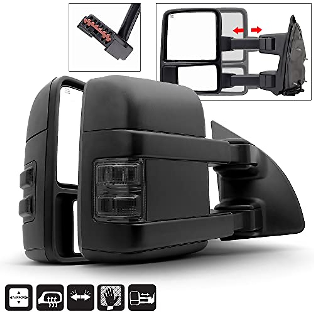 ACANII - For 1999-20 07 Ford F250/F350/F450 SuperDuty Telescoping Power Heat SMOKE LED Signal Towing Mirrors Left+Right
