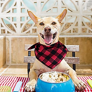 2 Pack Cotton Bandanas Handkerchiefs Scarfs Triangle Bibs - Outdoor Dog Scarf Washable Cotton Checkered Pet Bandanas for Small Medium Large Dogs (Red & Blue)