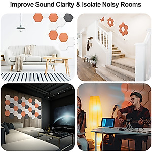 JBER Hexagon Acoustic Panels Beveled Edge Sound Proof Foam Panels Self-adhesive,14" X 12" X 0.4" High-Density Sound Absorbing Panels Wall Tiles for Acoustic Treatment, Home Office （12 Pack Orange）…