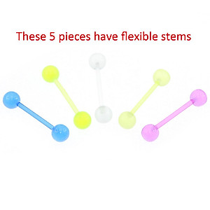 Oasis Plus 10pcs 14G Glow in The Dark Flexible Bioplast Tongue Ring Nipple Barbell 6mm Acrylic Balls