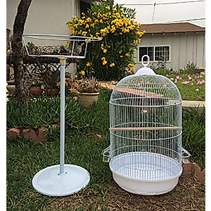 Round Bird Hook Cage with Stand for Finch Canary Cockatiel Parakeet Dome Top, Cage Only Dimension: 16" Diameter x 28" H, Cage and Stand: 16" D X 57" H (16" D X 57" H, White)