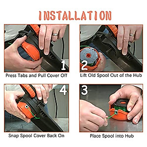 IVONNEY SF-080 Replacement Spool for Black and Decker Trimmer Spool Compatible with GH3000 LST540 LST540B GH3000R, 20-Foot 0.08-Inch Auto Feed Trimmer Line (10 Pack with 2 pcs 90583594 Caps)