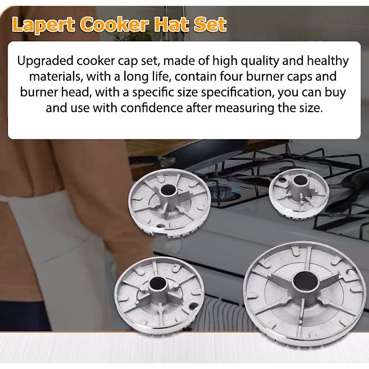 Upgraded Cooker Hat Set, Surface Gas Stove Burner Caps and Burner Head Replacement Kit, 1 Large, 2 Middle, and 1 Small Cooker Hat Set, Cooker Hat Set fits Selected Models - See Images for Details