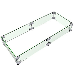 BQMAX 41.5" x 17.5" Fire Pit Glass Flame Wind Guard Rectangular, 5/16" Thick Fire Table Tempered Glass Wind Guard, Split Panel Design Wind Guards for Fire Pit Table
