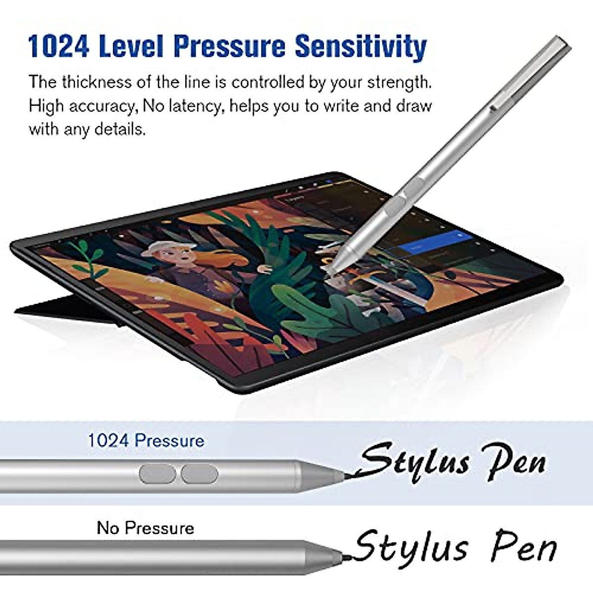 Pen Stylus for Surface Pro 9/8/X/7+/6/5/4/3/Surface 3, Surface Go 3/2/1, Surface Laptop/Studio/Book 4/3/2/1 with Palm Rejection, 1024 Levels Pressure, 2500h Working Hours
