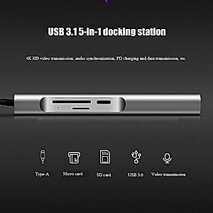 XUNMAIFHB Portable Docking Station,Type-C hub Docking Station HDMI+SD/TF Card 5-in-1 Card Reader Multi-Function Converter Aluminum Alloy Fast Transmission