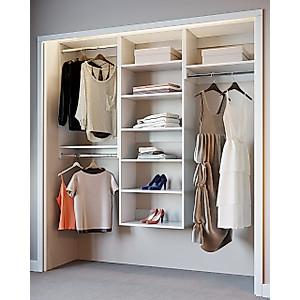 Closet Kit with Hanging Rods & Shelves - Corner Closet System - Closet Shelves - Closet Organizers and Storage Shelves (White, 66 inches Wide) Closet Shelving
