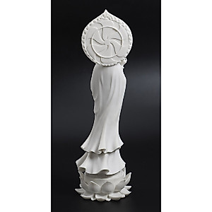 Top Collection 17" Quan Yin Avalokiteshvara on Lotus Pedestal Statue - Premium Resin - White Marble Finish - East Asian Buddhist Deity Goddess of Compassion and Mercy
