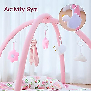 Baby Gym Infant Play Mat for Newborn Toddler Activity Gym Baby Play Gym with 5 Toys, Thicker Mat Washable