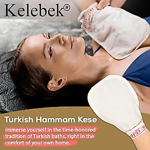 Kelebek Premium Natural Exfoliating Gloves, Turkish Hammam Kese, Original Exfoliating Mitt, Body Scrub for Men and Women (Body & Face (Medium) White)