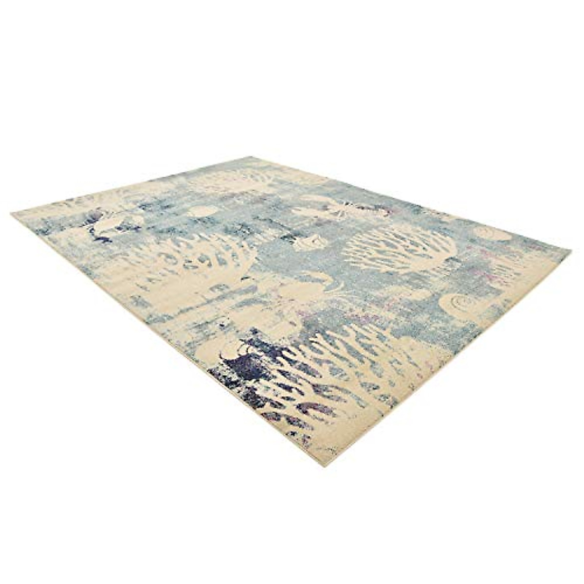 Unique Loom Positano Collection Coastal Modern Coral Lobster Shells Light Blue Area Rug (9' x 12')