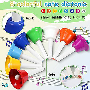 Nuanchu 8 Note Hand Bells for Kids, Musical Handbells Set Colorful Hand Bells Instruments Music Bells for Toddlers Children Adults Musical Percussion Instrument Toy for School Church Wedding Family