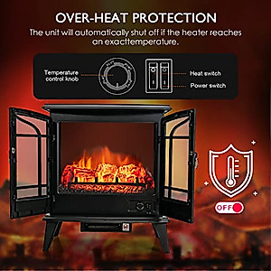 Tangkula 25 Inches Electric Fireplace Stove, 1400 W Freestanding Fireplace Heater, Indoor Electric Stove Heater W/Realistic Dancing Flame Effect, Adjustable Temperature, Overheat Protection