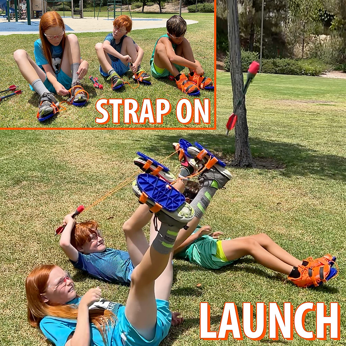 Funwares Sky Flight Launch Rocket for Kids, Giant Slingshot Catapults Whistling Foam Rockets Over 250 Feet, 100% Kid Powered Outdoor Fun