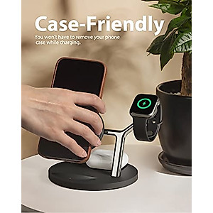 Wireless Charging Station,ZECHIN 3 in 1 Wireless Charger for iPhone 14/13/12/11/Pro/Max/XS/XR/X/8/Plus, Fast Wireless Charging Stand Dock for Apple Watch Series & Airpods(Black)