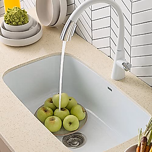 KRAUS KEU-14WHITE Pintura 16 Gauge Undermount Single Bowl Enameled Stainless Steel Kitchen Sink, 31 1/2-inch, White