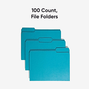 Smead Colored File Folder, 1/3-Cut Tab, Letter Size, Teal, 100 per Box (13143)