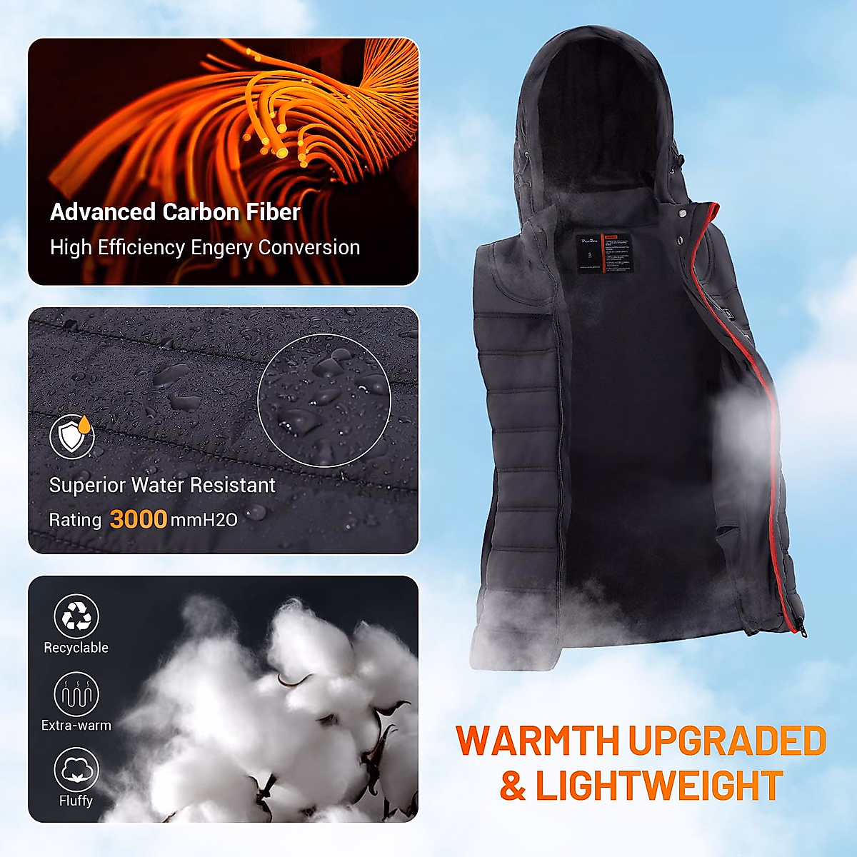 RenRon Heated Vest Women With Hood - 7.4V 16000mAh Battery Pack,Detachable Heated Hood, Slim Fit Womens Heated Vest